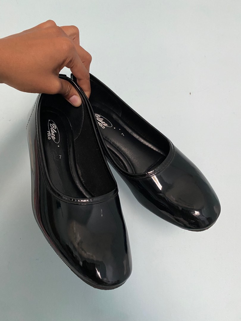 Kasut Sarung Hitam Kilat Wanita/ Kasut Potong Badan Uniform/Kasut ...