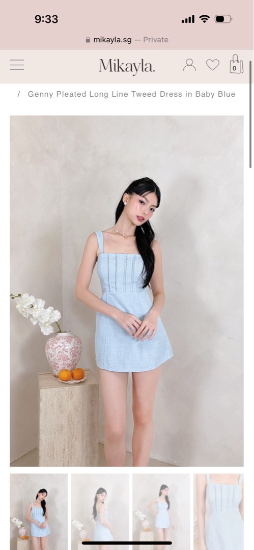 Mikayla Genny Pleated Long Line Tweed Dress in Baby Blue, Women's Fashion, Dresses & Sets ...