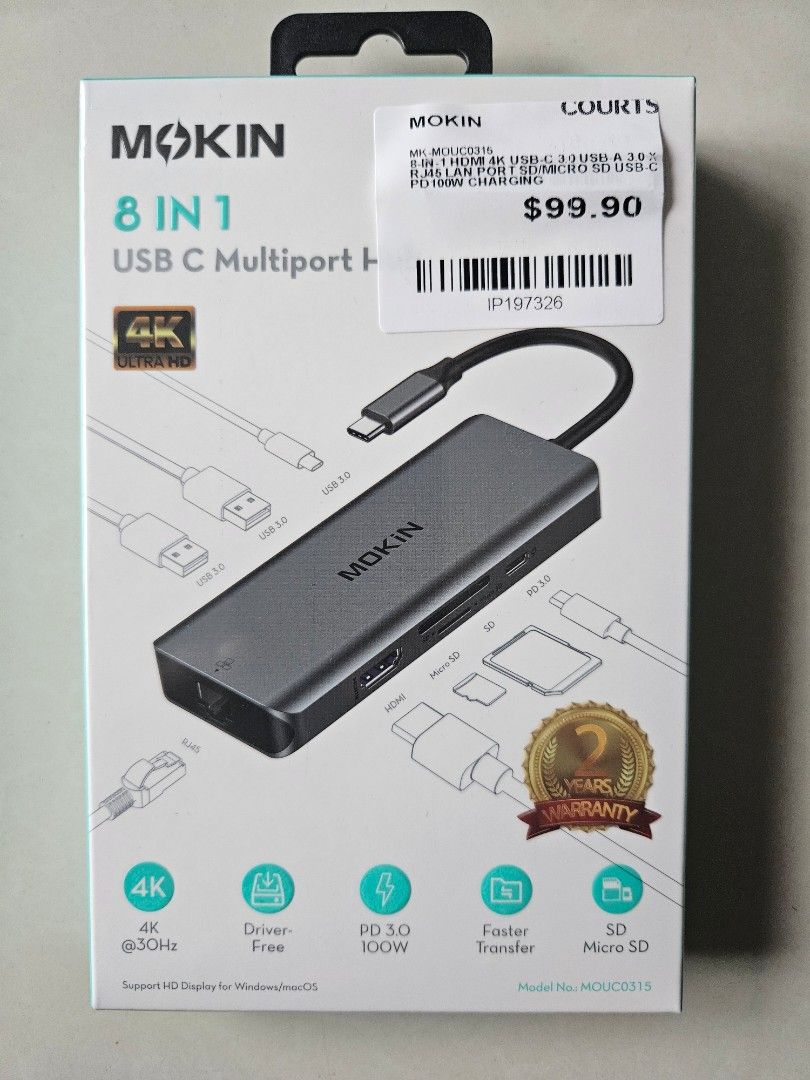 Mokin 8 in 1 HDMI 4K USB C Multiport Hub, Computers & Tech, Parts ...