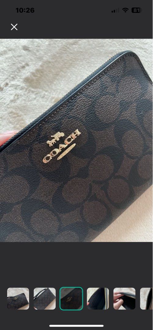 Original Coach Large Corner Zip Wrislet in Signature Canvas- Dark Brown ...