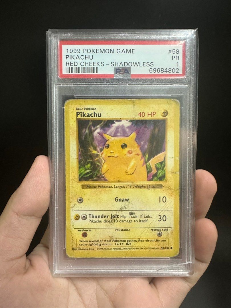PSA 1 1999 Pikachu Red Cheeks Shadowless 58/102 pokemon tcg card game ...