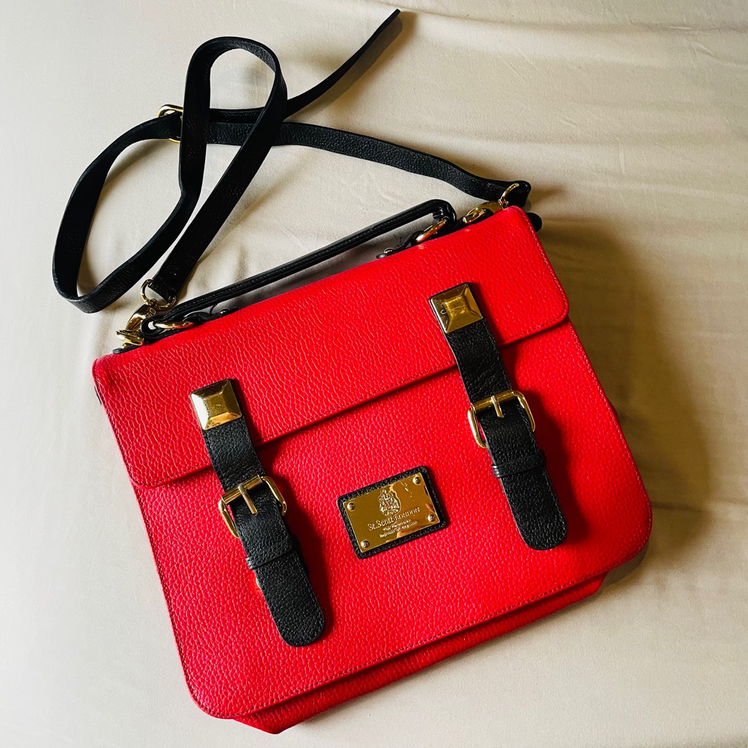Stunning! Original St Scott London Pebbled Red and Black Leather ...