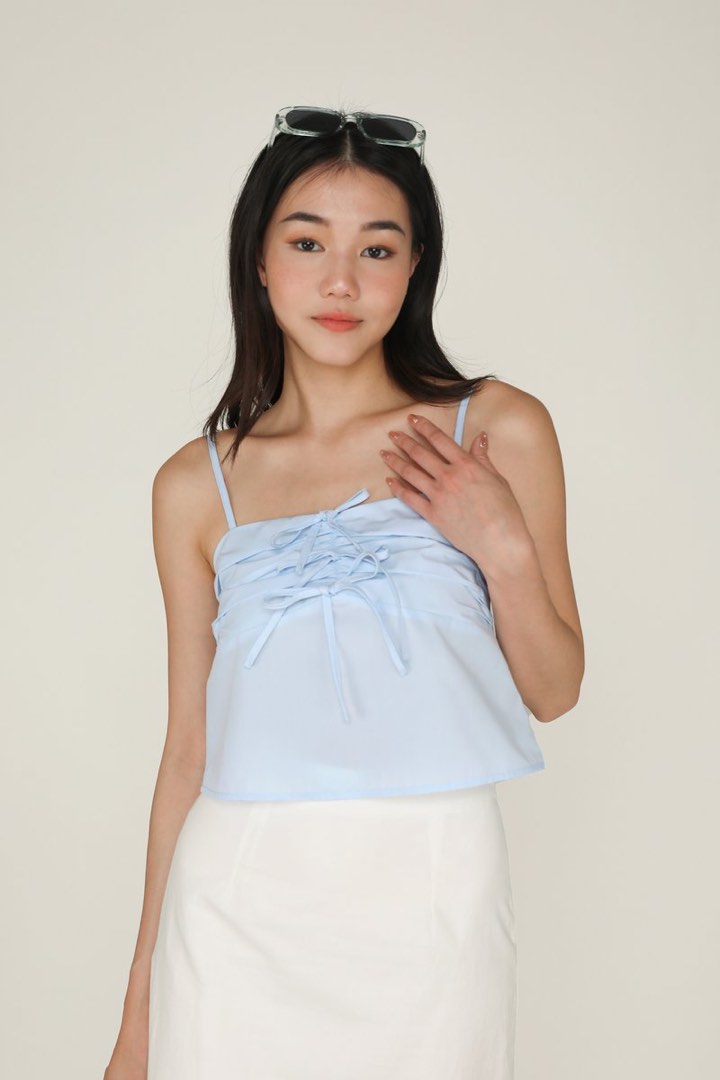 TTR Gigi Ribbon Spag Top (Light Blue), Women's Fashion, Tops ...