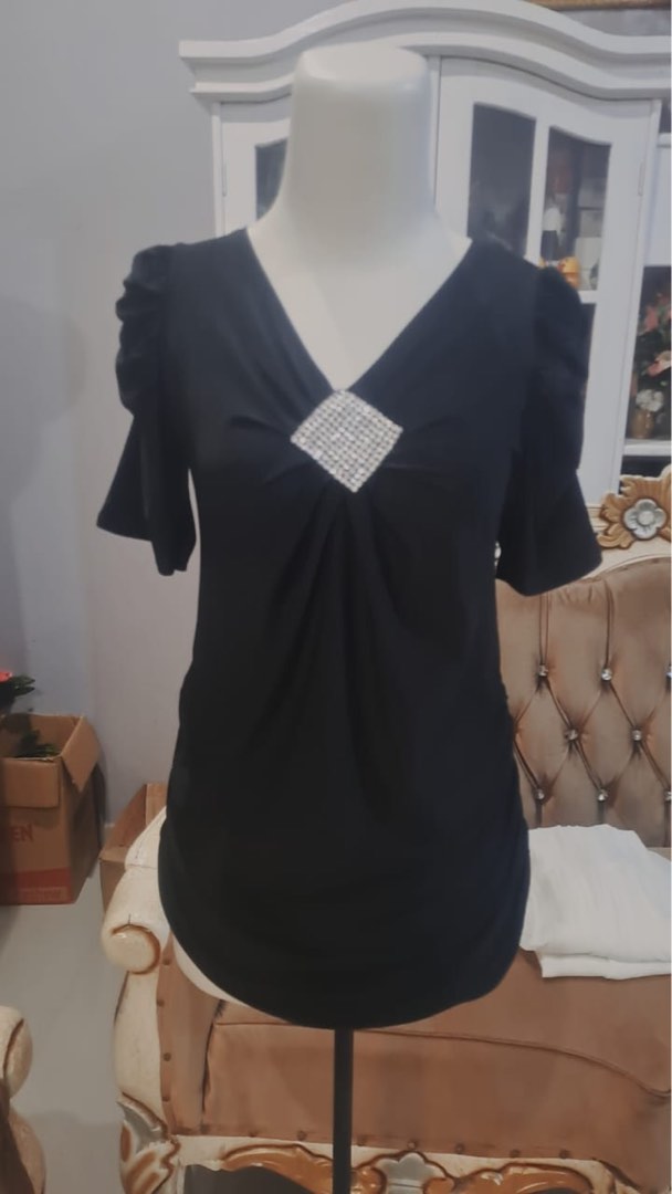 Vintage 2000s Sparkling Manik Black Hitam Top, Fesyen Wanita, Pakaian ...
