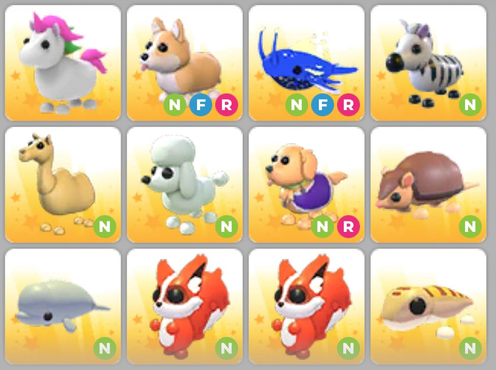 wts adopt me pets !corgi, space whale, zebra, camel, poodle, armadillo ...