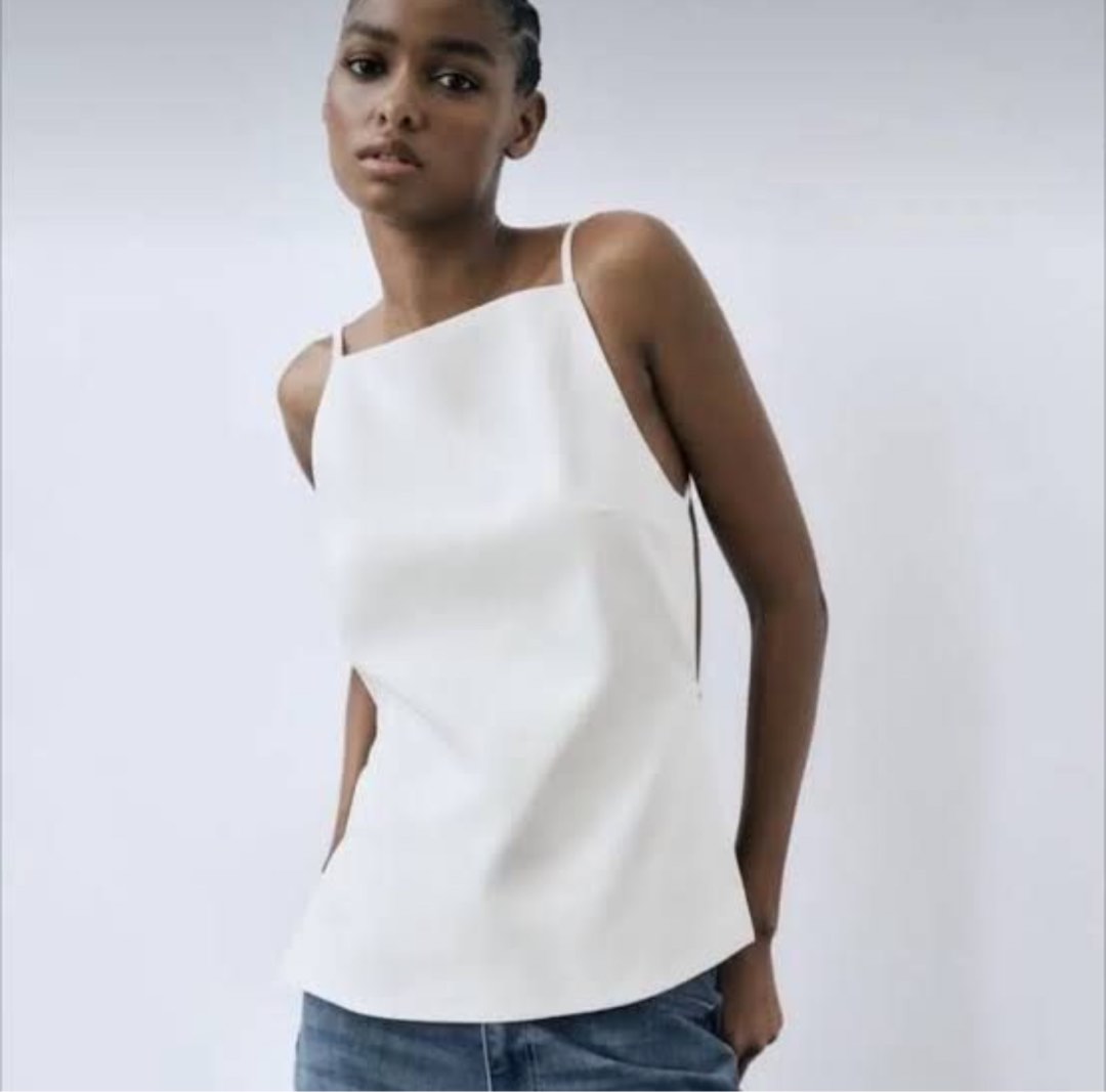 Zara Linen Top Open Back, Women's Fashion, Tops, Sleeveless on Carousell