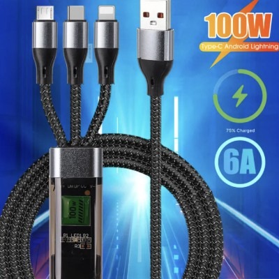 100W Super Charging Cable 6A Micro USB Type C Fast Charger Cable Data ...