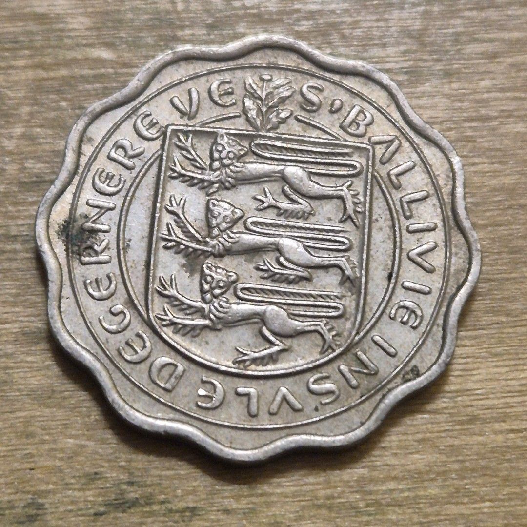 1956 Bailiwick of Guernsey Great Britain Queen Elizabeth II 3 Pence ...