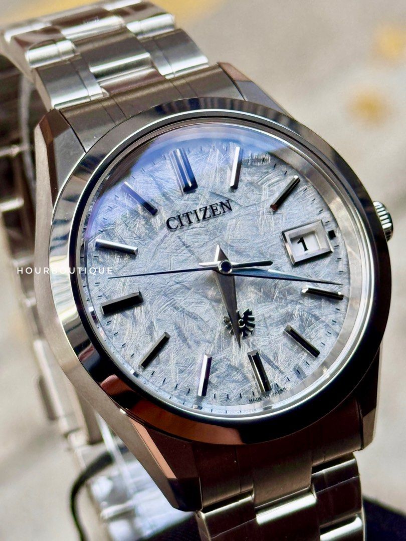 Brand New The Citizen Silver Meteorite Dial Eco-Drive Super Titanium 38mm Case Mens Watch AQ4100 ...
