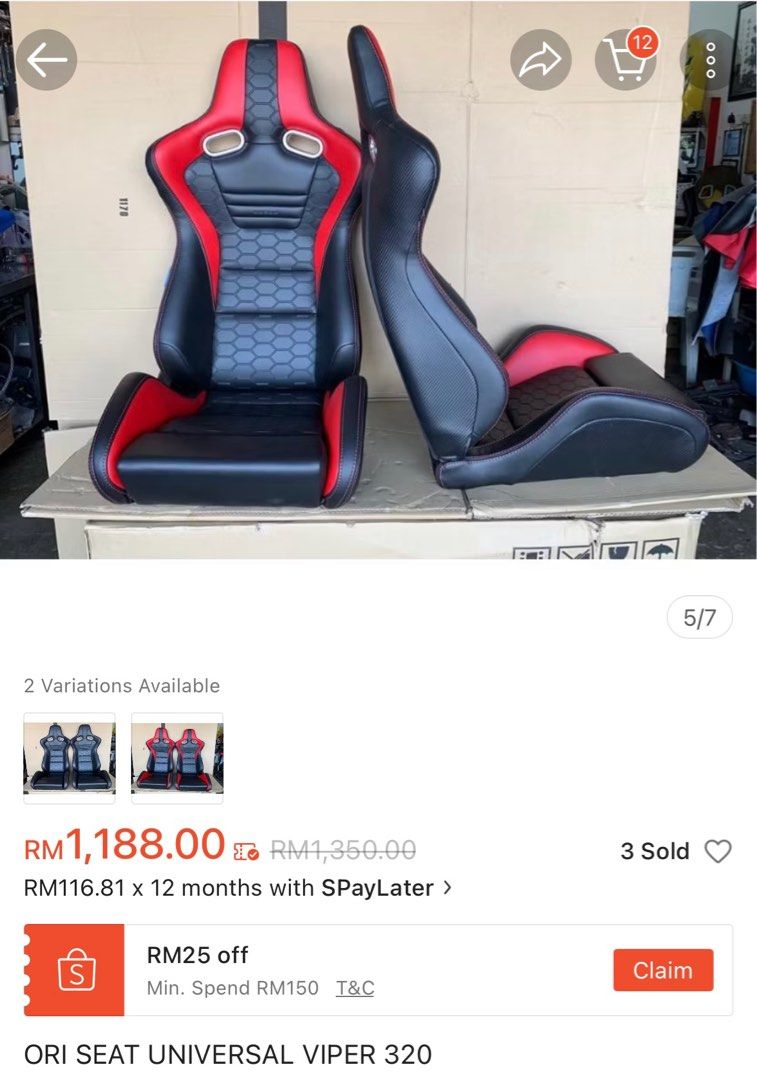 Bucket seat SSCUS Viper 320, Auto Accessories on Carousell