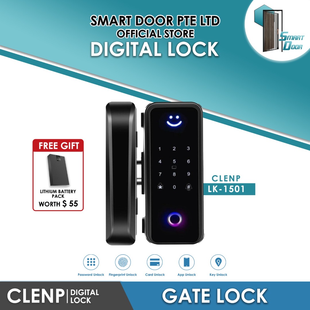 CLENP CLP-LK-1501 Smart Glass Door Lock – Digital Fingerprint & Keypad ...