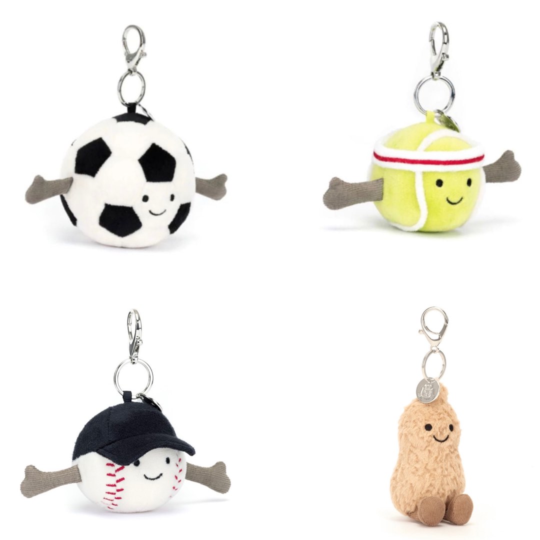 Jellycat amuseable sports bag charm keychain - soccer/tennis/baseball ...
