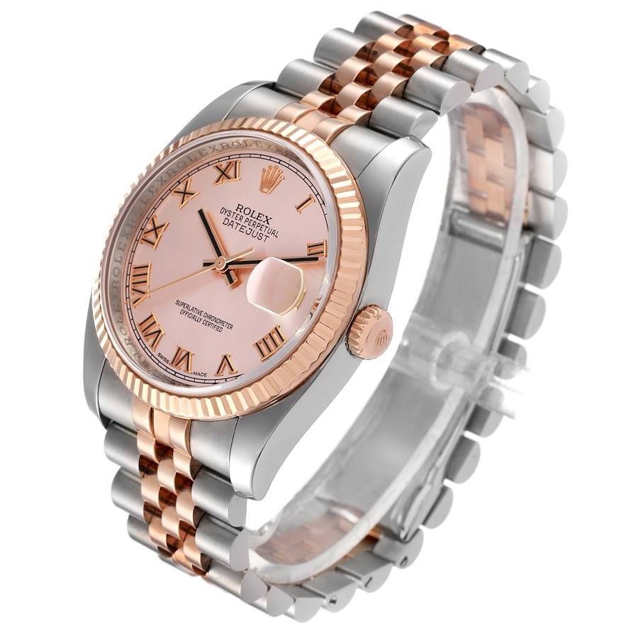 Rolex Datejust Mens 36m, Roman Index Salmon Dial Steel & 18K Rose Gold ...