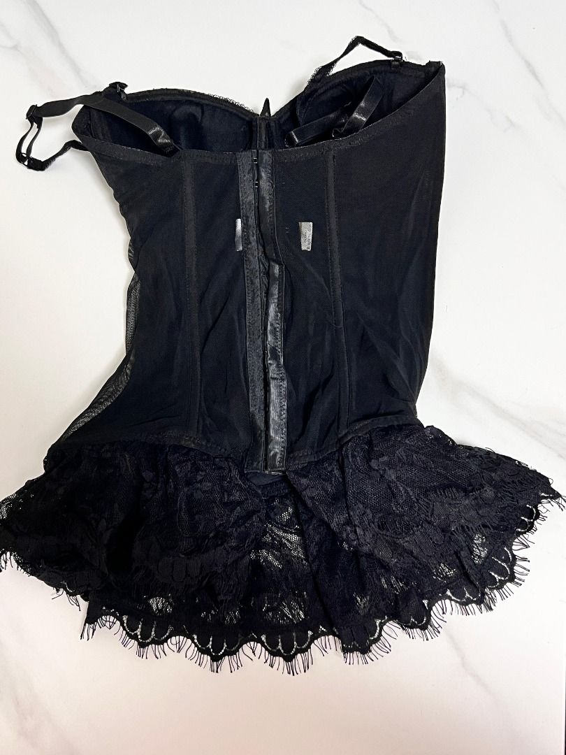（Size: XL - US 8 - 12 ) 特價歐美Baci Sexy black Fancy Red ribbon / see ...