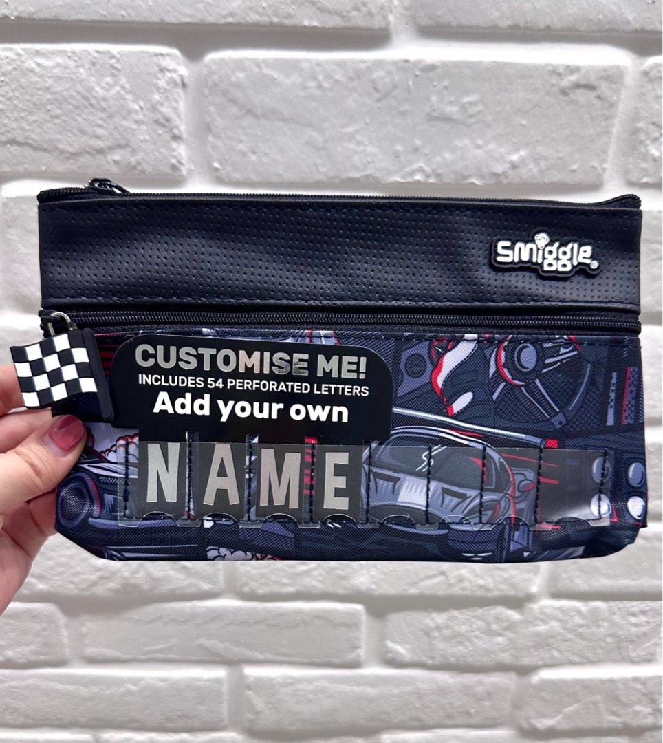 Smiggle customised name race car pencil pouch with compartment, Babies ...