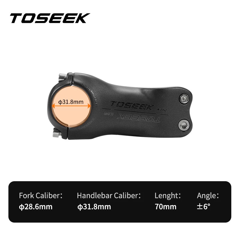 Toseek carbon stem 70mm, rise 6deg 3k T800 carbon fibre. handlebar 31.8 ...