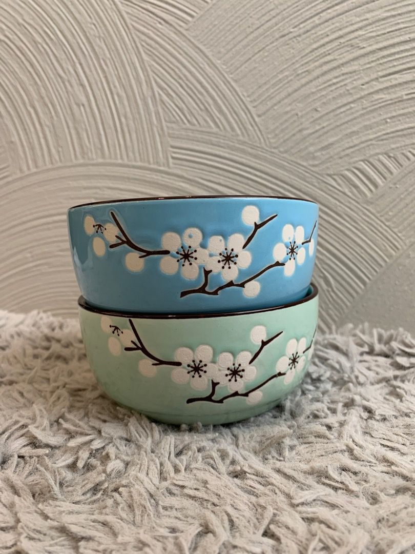 (2 buah) MANGKUK NASI bowl small mini kecil hijau biru bunga mangkok ...