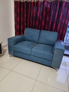 (Brand New) Dark Ocean Blue Velvet Fabric 3-seater Sofa | (Baru) Sofa 3 ...
