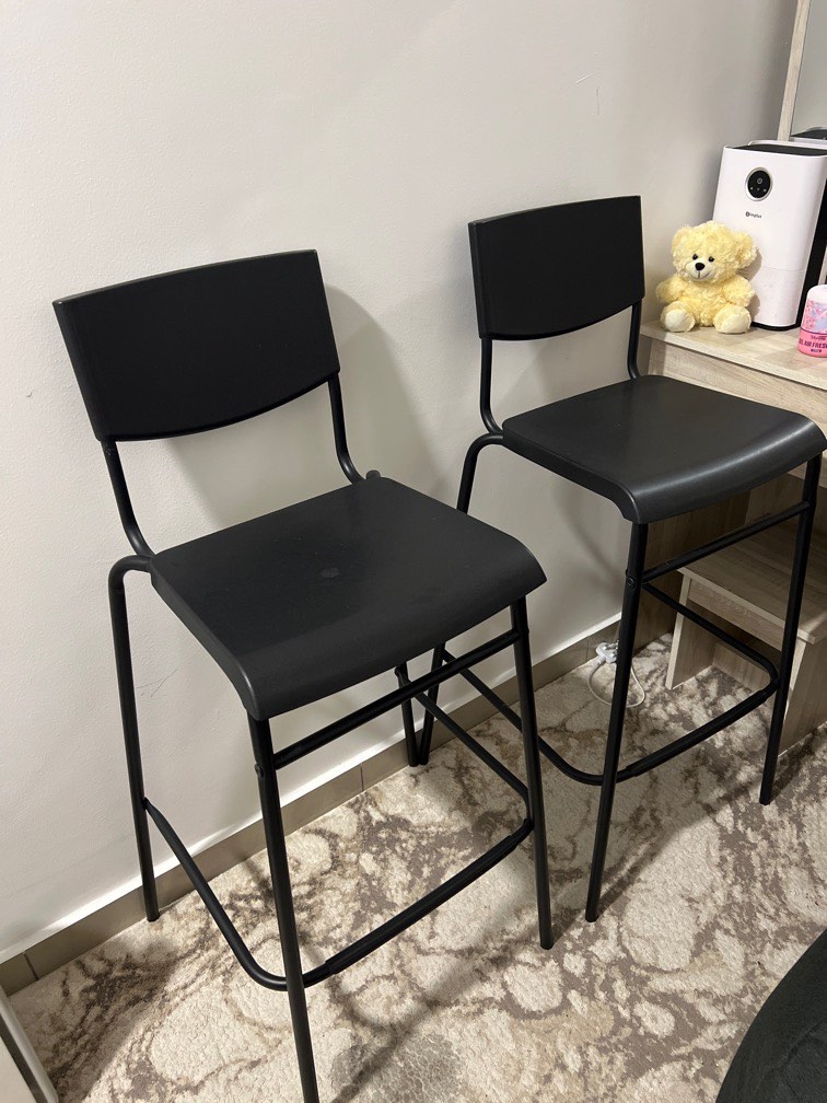 2x IKEA STIG bar stool kitchen island high chair (Black), Furniture ...
