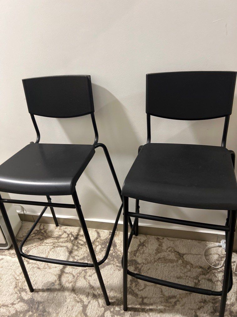 2x IKEA STIG bar stool kitchen island high chair (Black), Furniture ...