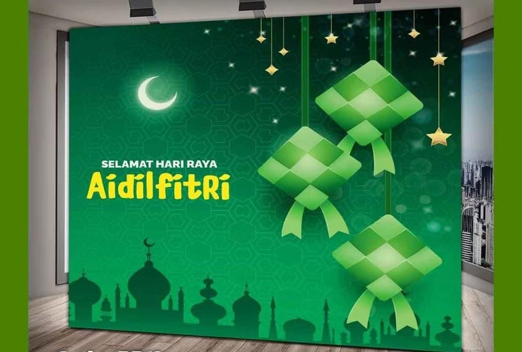 Backdrop raya banner with setup, Hobbies & Toys, Stationery & Craft ...
