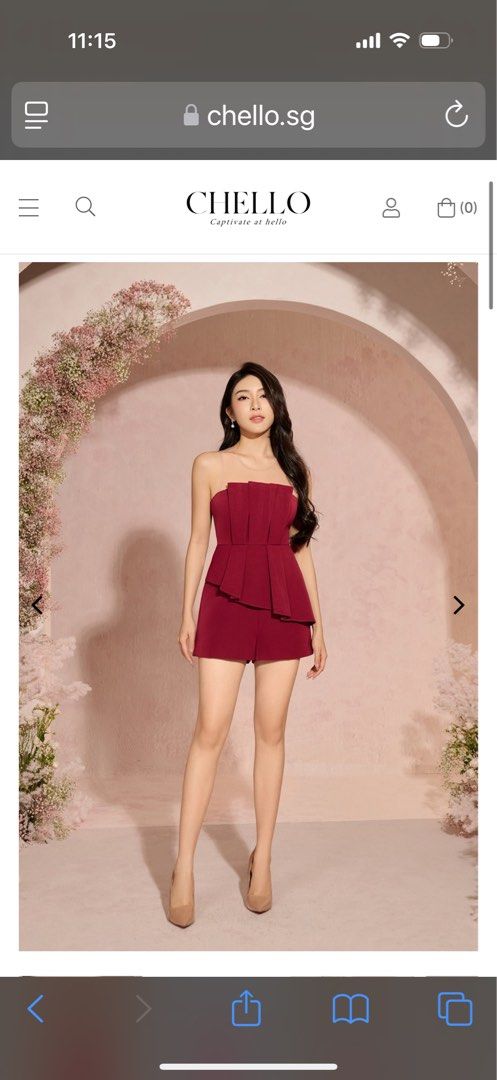 Chello KALEI ASYMMETRICAL PLEATED PEPLUM ROMPER IN CRIMSON RED, Women's Fashion, Dresses & Sets ...