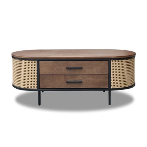 Rattan Coffee Table Oval Scandi Muji Japandi Round Edge Solid Wood ...