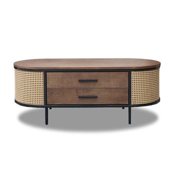 Rattan Coffee Table Oval Scandi Muji Japandi Round Edge Solid Wood ...
