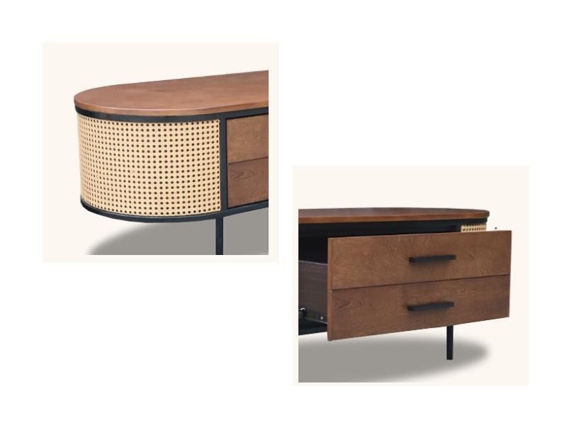 Rattan Coffee Table Oval Scandi Muji Japandi Round Edge Solid Wood ...