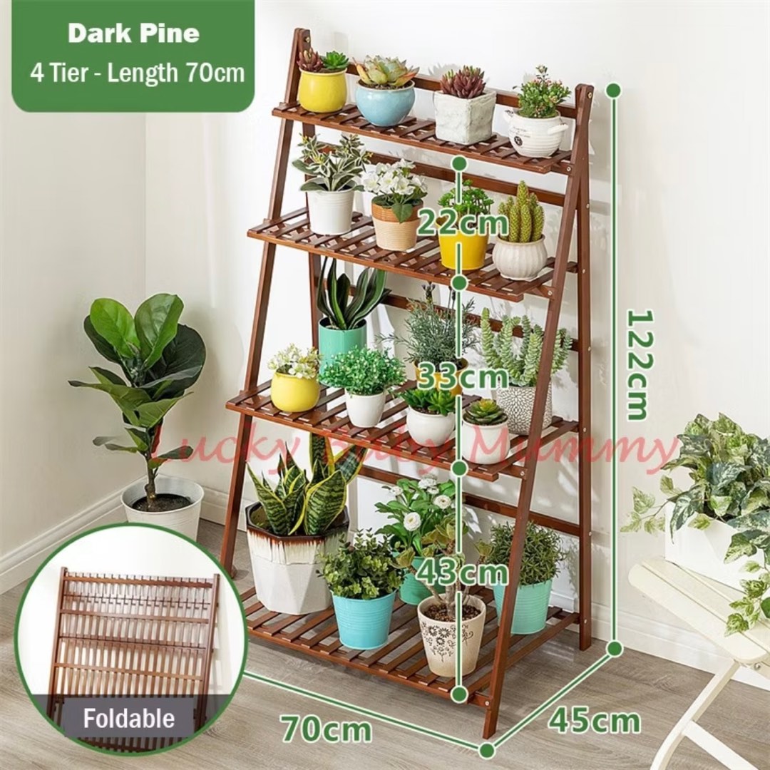 Foldable Plant Rack | Durable Wooden 4-Tier Flower Rack | Wooden Plant ...