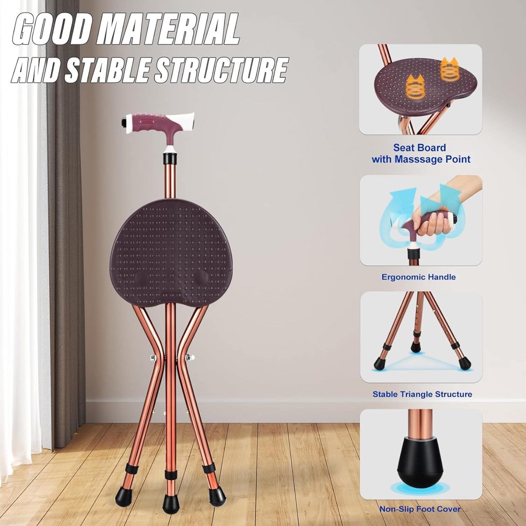 Folding Cane Stool 3-legged Crutch Chair Seat Thick Aluminum Alloy, 傢俬 ...