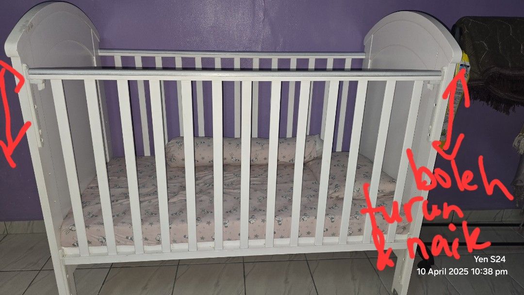 Katil Baby (Angel Cot) dengan Tilam Latex- Pagar Boleh Naik Turun ...