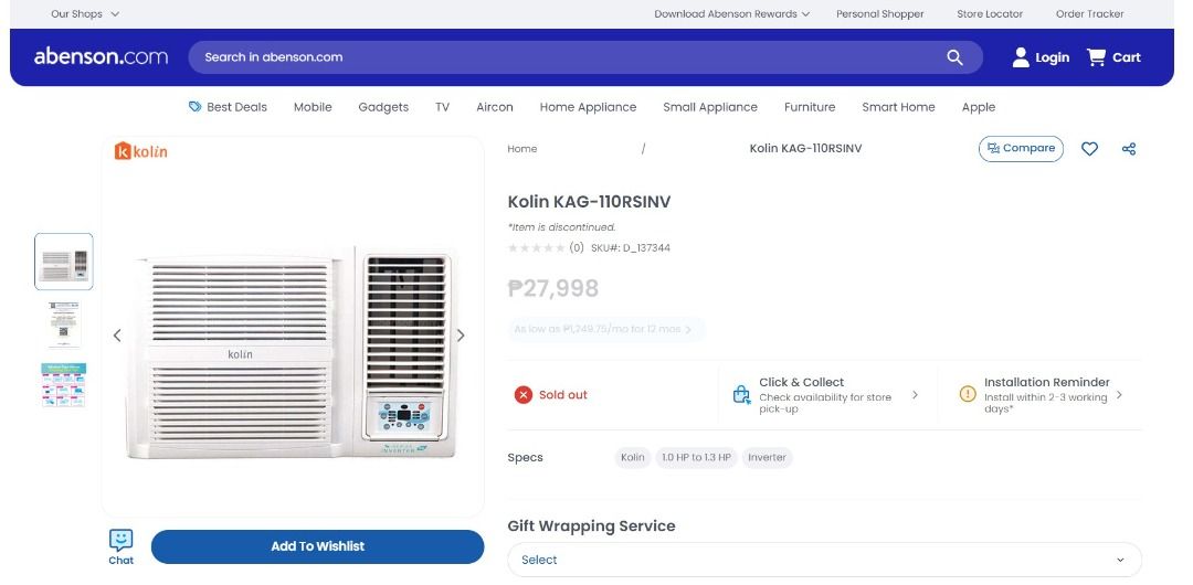 Kolin 1HP S-Series (KAG-110RSINV) Inverter Window Type Air Conditioner ...