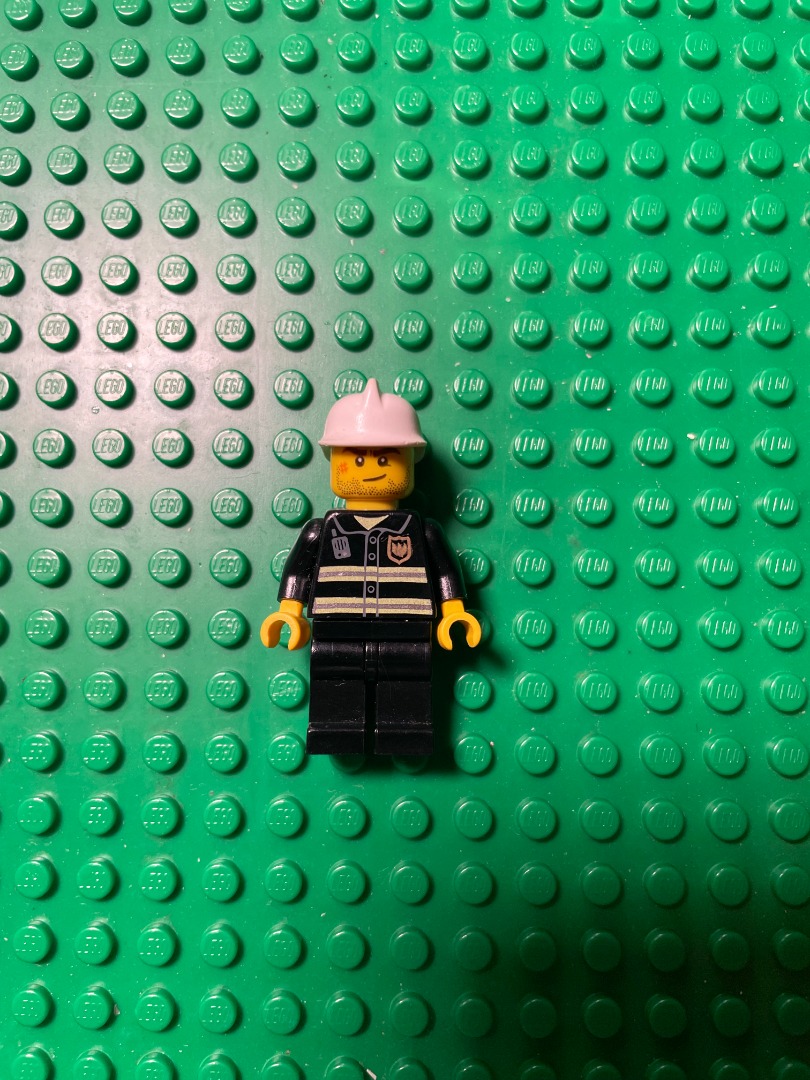 Lego Fire - Reflective Stripes, Black Legs, White Fire Helmet, Crooked ...