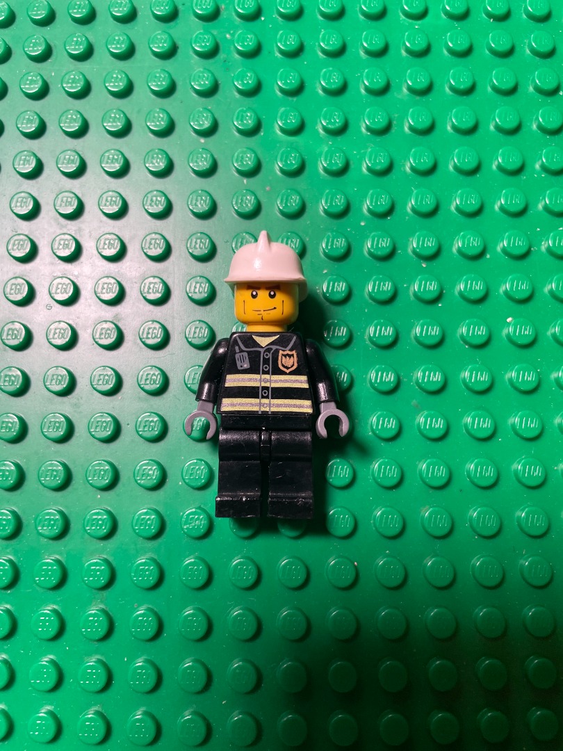 Lego Fire - Reflective Stripes, Black Legs, White Fire Helmet, Cheek ...
