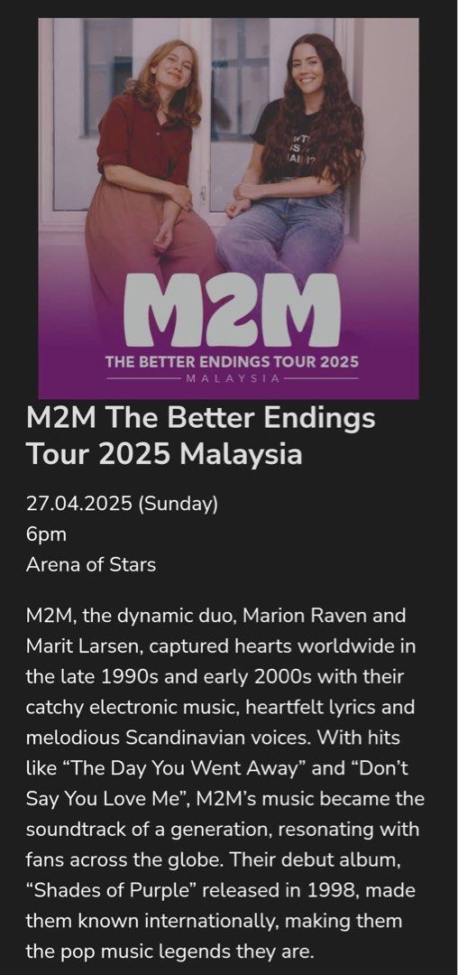 M2M The Better Endings Tour 2025 Malaysia, Tickets & Vouchers, Event ...