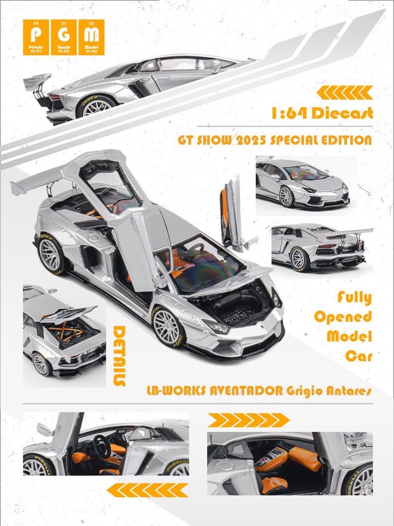 PGM 1/64 Liberty Walk LB-Aventador Silver GT Show 2025 Special Edition ...