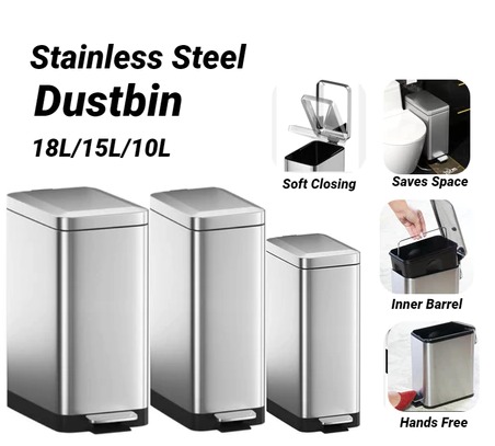 Stainless Steel Dustbin with Lid Soft Closing Rubbish Bin Large ...