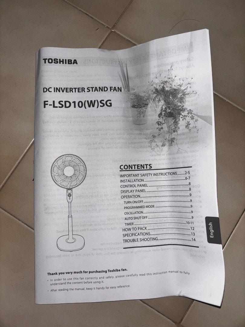 Toshiba DC inverter Stand Fan F-LSD10(W)SG, Furniture & Home Living ...