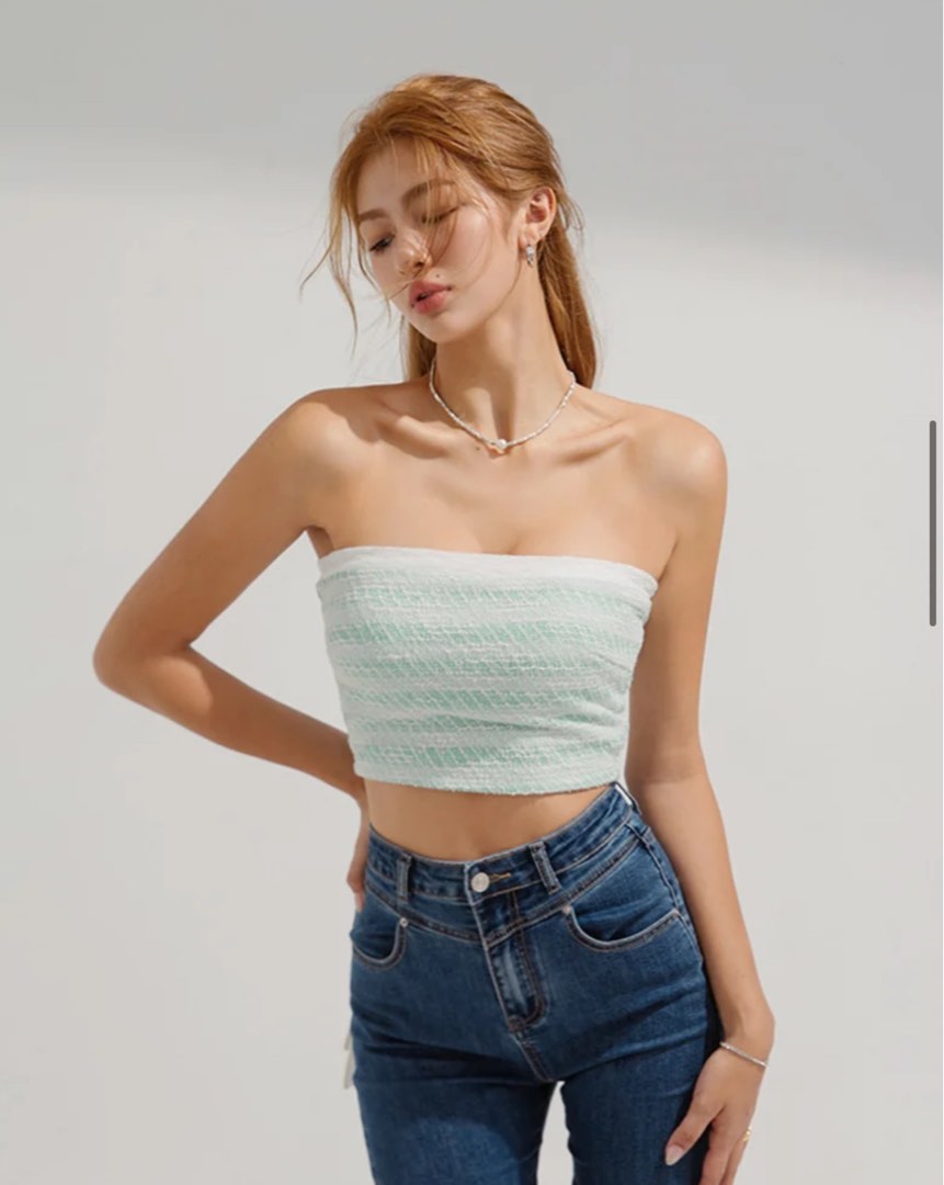 Tweed Padded Tube Top, Women's Fashion, Tops, Sleeveless on Carousell