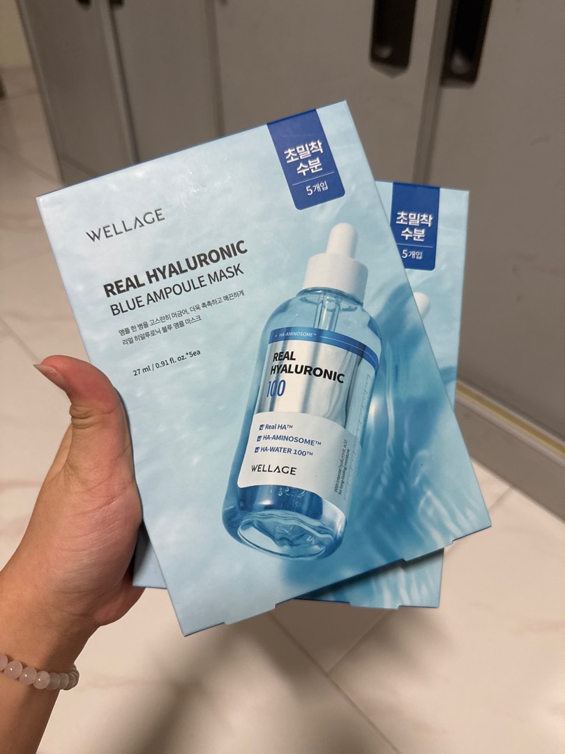 Wellage Real Hyaluronic Blue Ampoule Mask, Beauty & Personal Care, Face ...