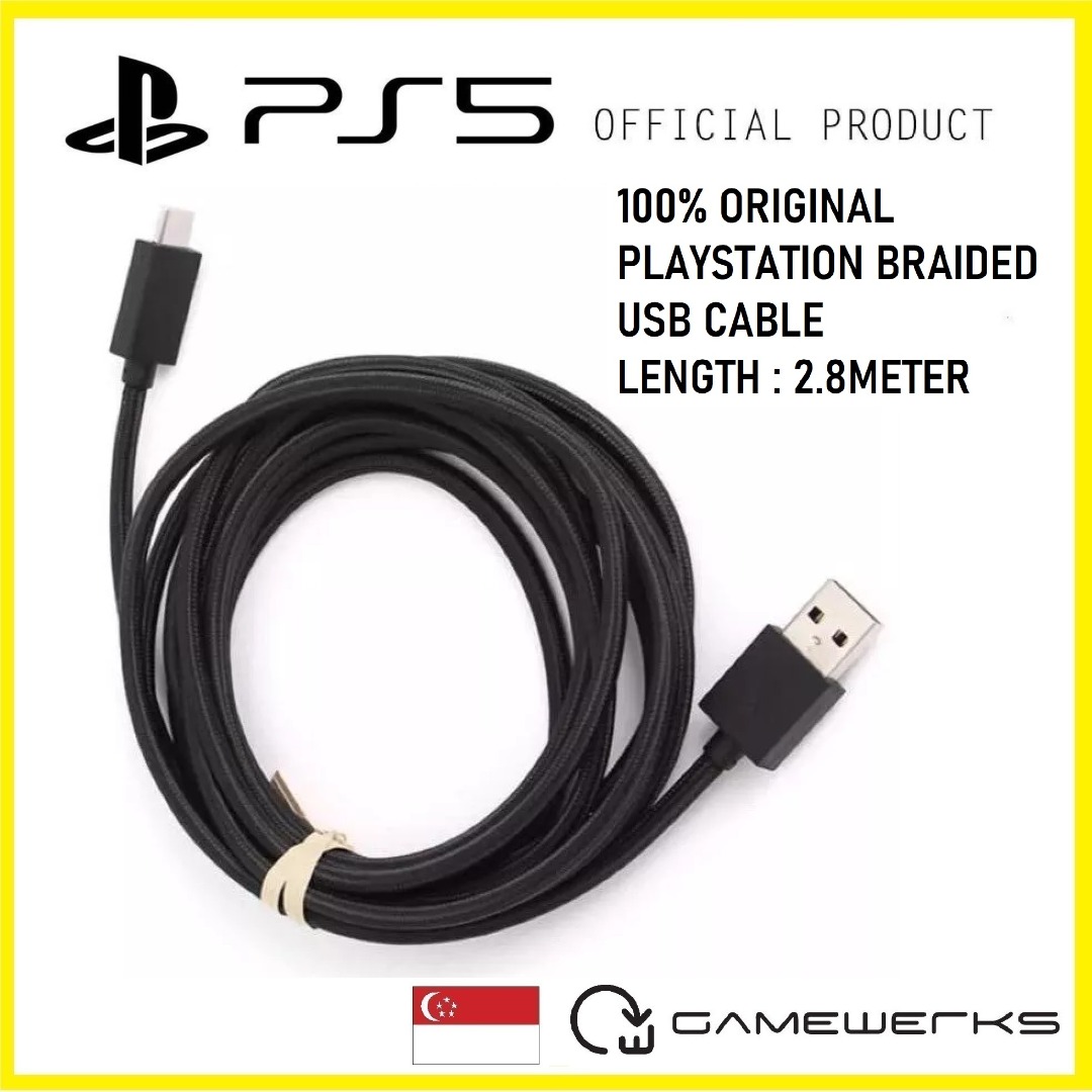 [100% Original] PS5 Dualsense 2.8 Meter Braided USB Charge Cable Type-A ...