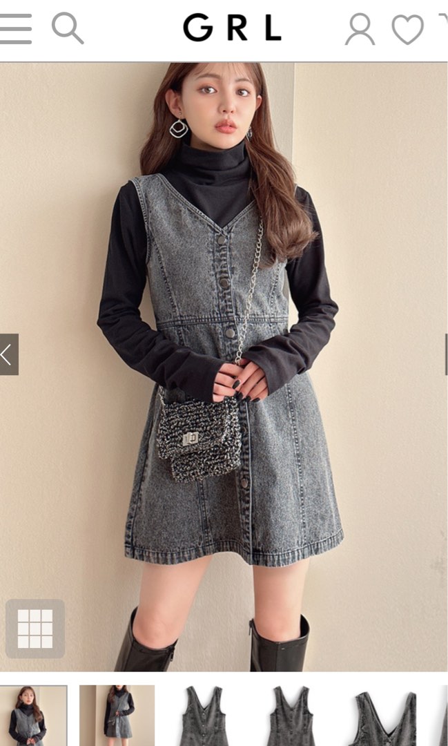 日牌 GRL 牛仔背心洋裝 牛仔灰黑 四季皆可搭配 全新吊牌未拆, 她的時尚, 洋裝＆套裝, 洋裝在旋轉拍賣