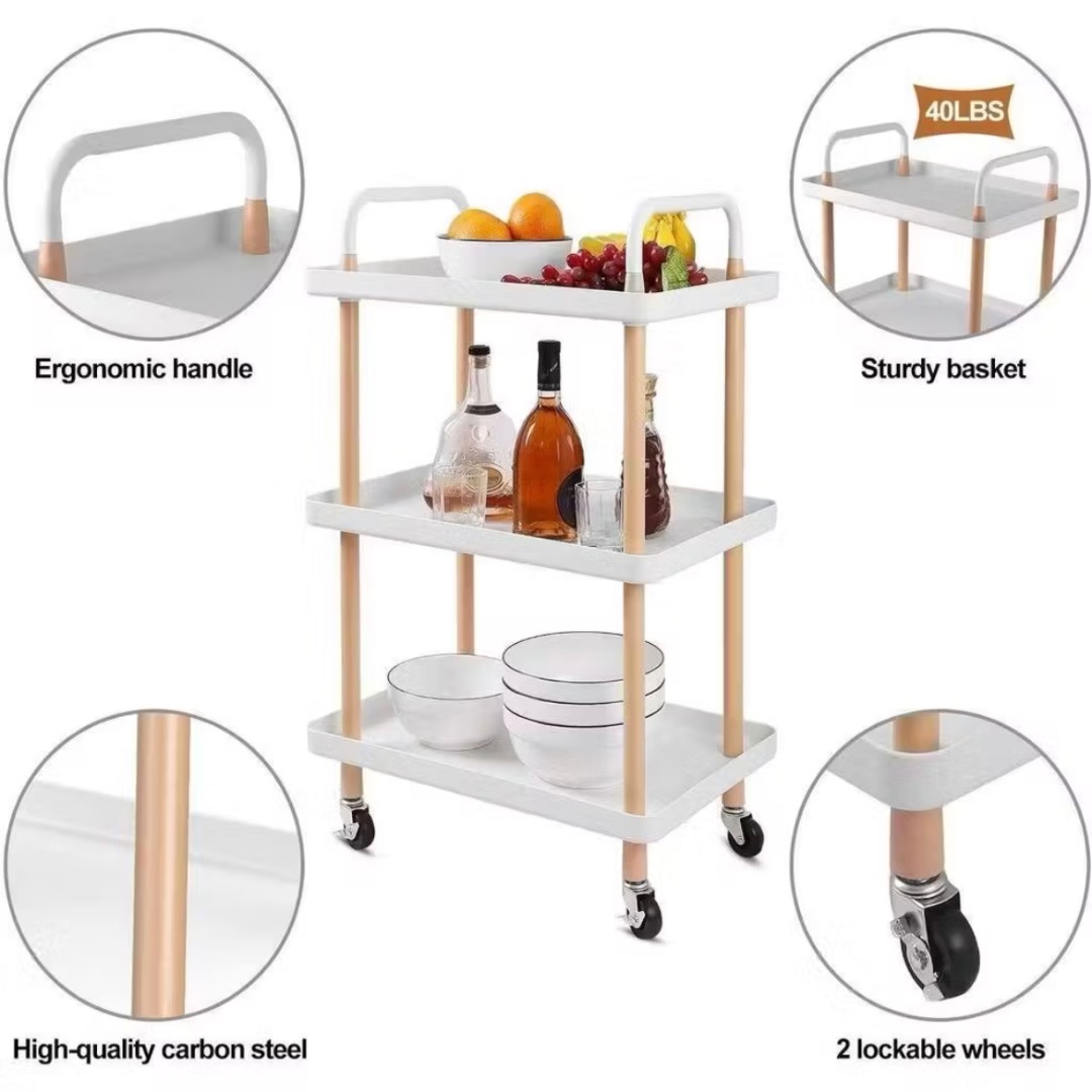 Bar Trolley With Wheels | 3-Tier Serving Cart | Rolling Bar Cart ...
