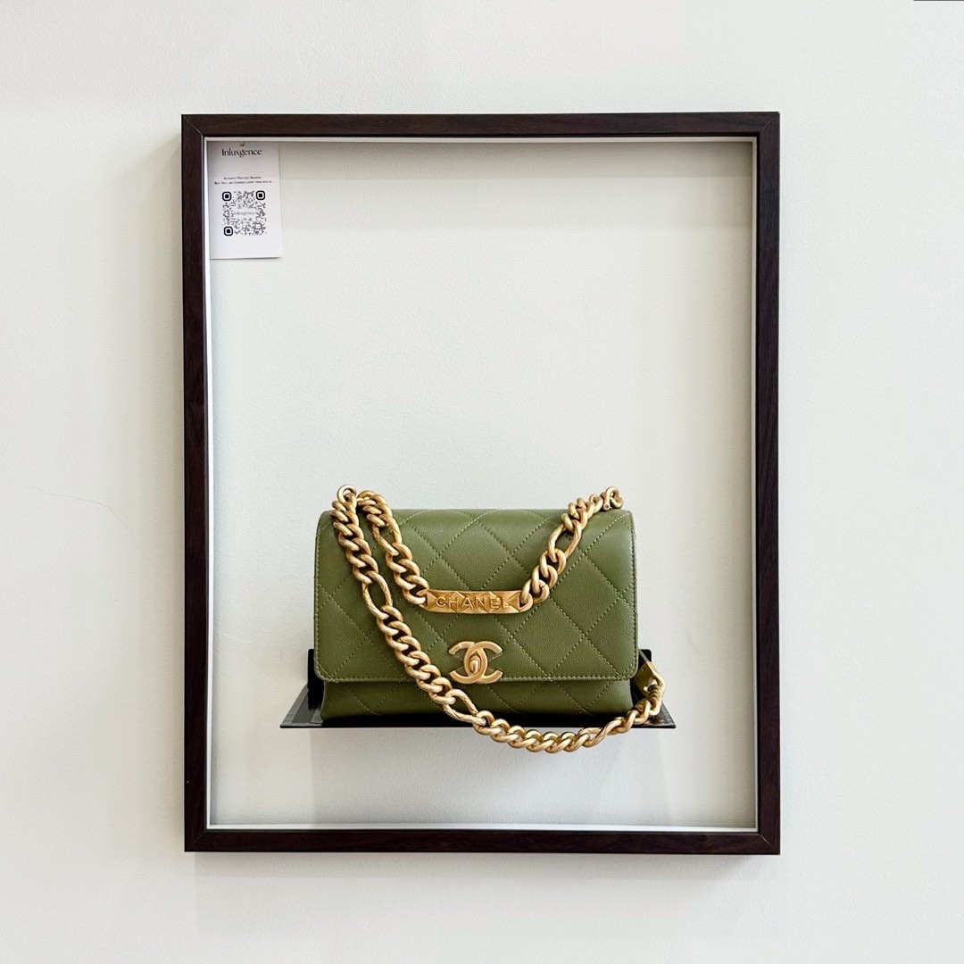 Chanel Microchip Bracelet on Chain Flap Olive Caviar GHW, Luxury, Bags ...