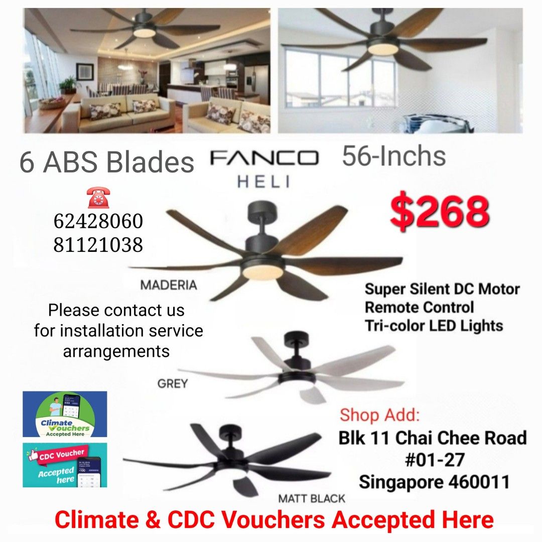 Fanco Heli--6 Blades -56" Remote Ceiling Fan With Tri-color LED Lights ...