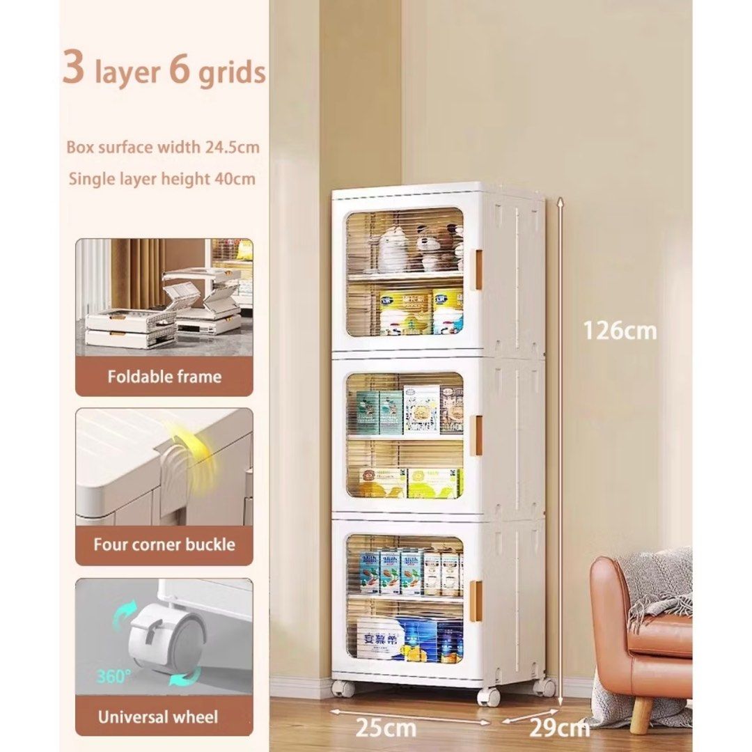 Folding Storage Cabinet With Wheels | Multi-Tier Foldable Drawer ...