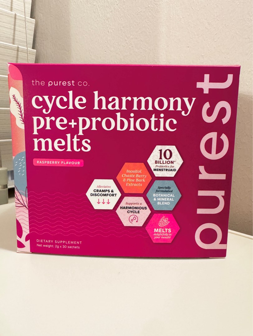 Purest Co Cycle Harmony Pre+Probiotic Melts, Health & Nutrition, Health ...