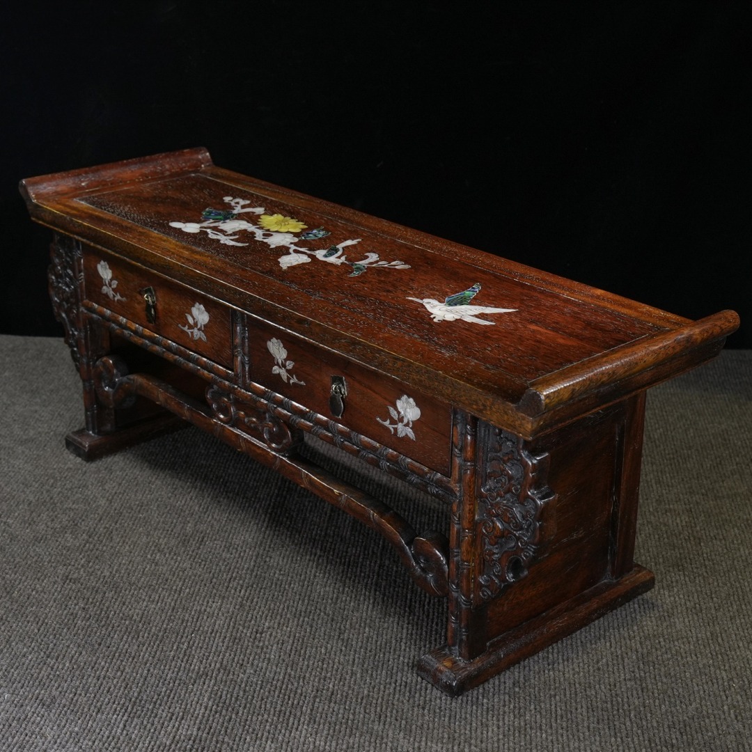 Rosewood inlaid shell-shaped table with two drawers and an incense ...