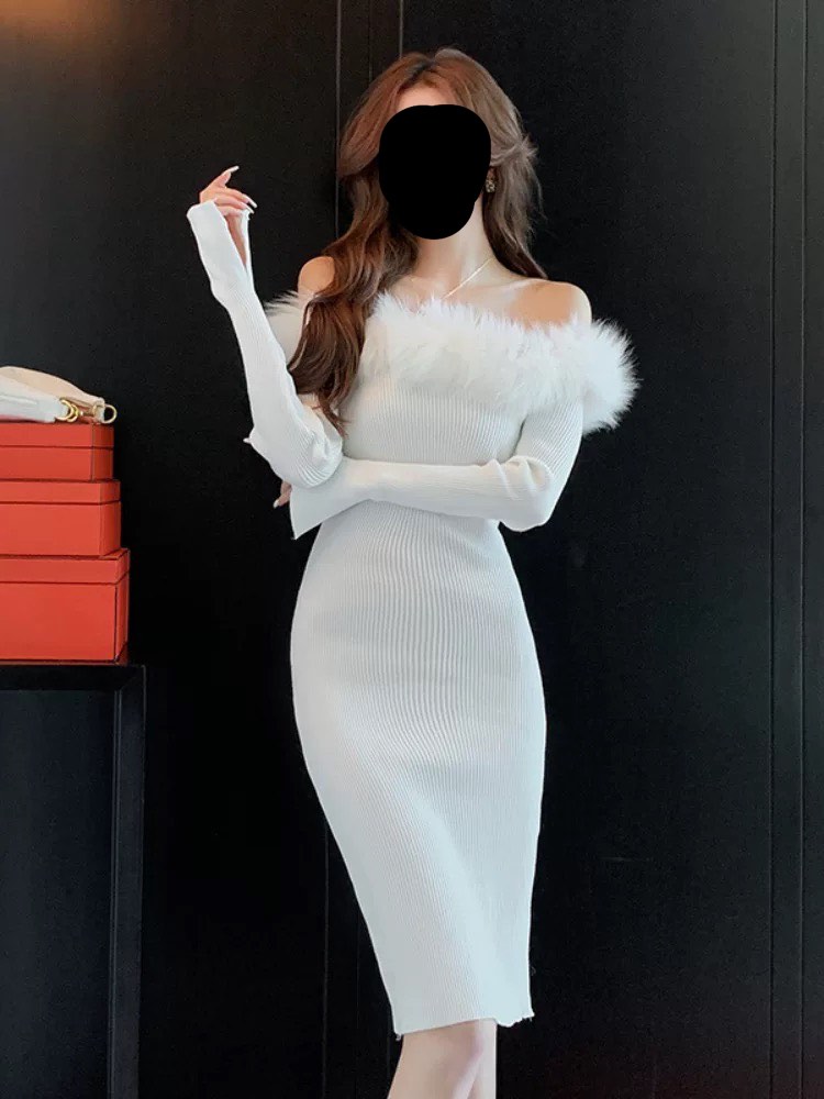 White furry dress/ gown/ chritsmas, Women's Fashion, Dresses & Sets ...